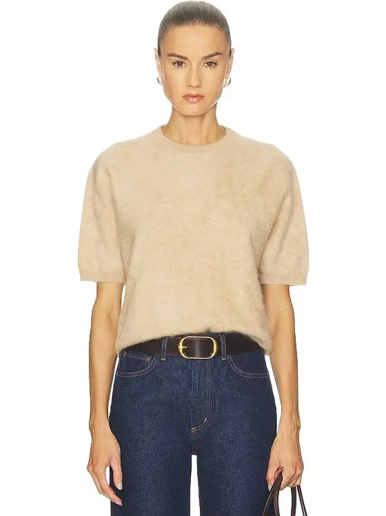 Soft Goat Brushed Short Sleeve Top - Camel