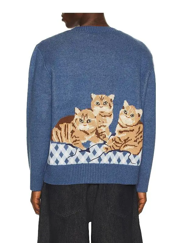 HOUSE OF SUNNY Graphic Knit Sweater - Mid Blue