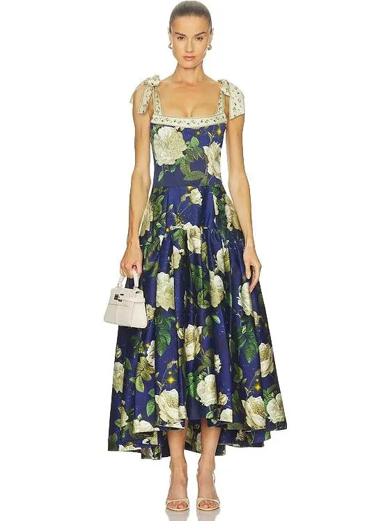 Alice + Olivia Rosalee Tie Strap Bustier Midi Dress - Twilight Eden
