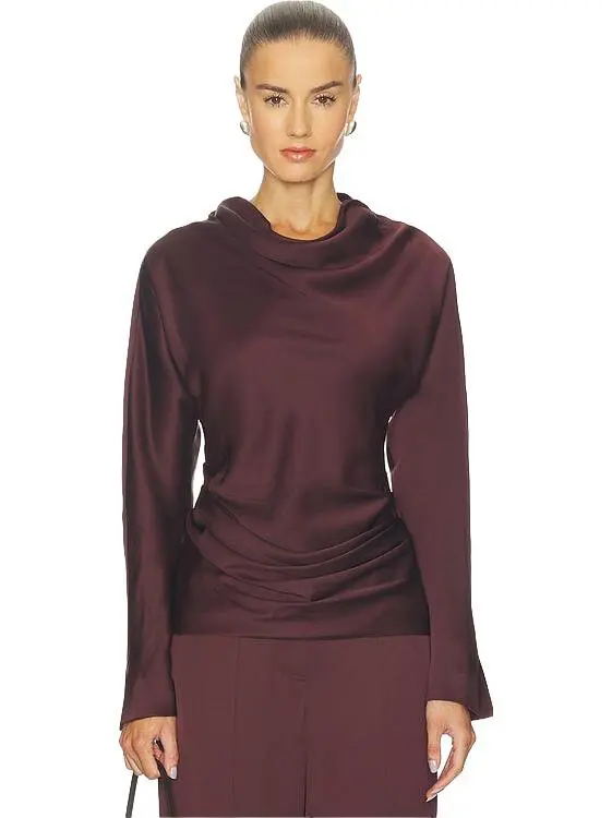 Simkhai Victoria Long Sleeve Draped Top - Mahogany