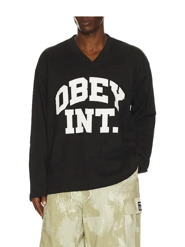 Obey Long Sleeve Football Jersey - Black