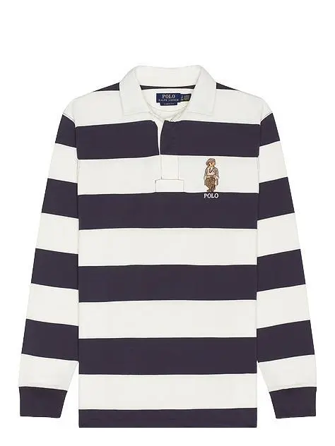 Polo Ralph Lauren Long Sleeve Novelty Heritage Bear Rugby Polo In Blue - Faded Blue & Deckwash