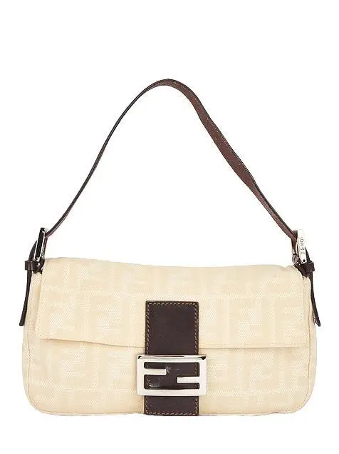 FWRD RENEW Fendi Zucca Canvas Baguette Shoulder Bag - Ivory