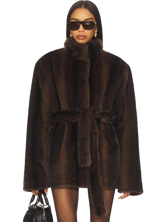 LOVERS AND FRIENDS Andrea Faux Fur Jacket - Dark Brown