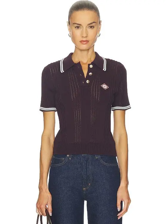 Casablanca Short Sleeve Polo Top - Aubergine