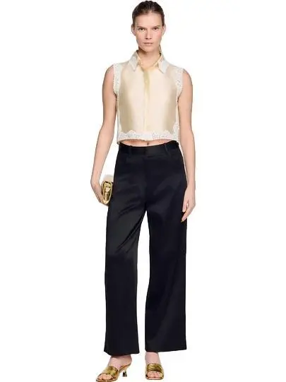 Sandro Peplum Crop Top - Black