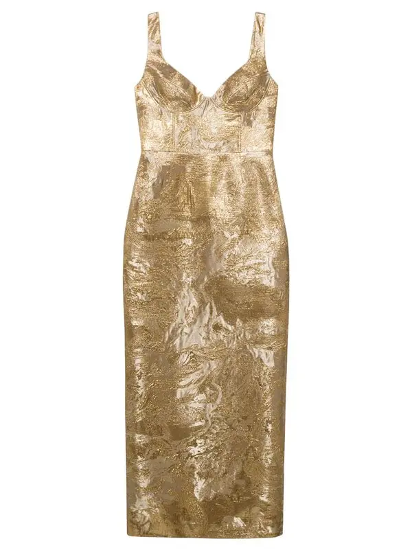Simkhai Viella Sleeveless Metallic Jacquard Column Gown - Gold
