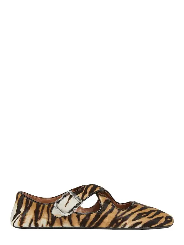 Alaïa Crisscross Calf Hair Ballerina Flats - Tiger