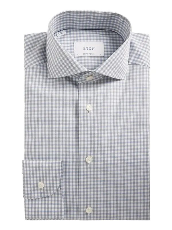 Eton Cotton Twill Melange Check Shirt - Blue