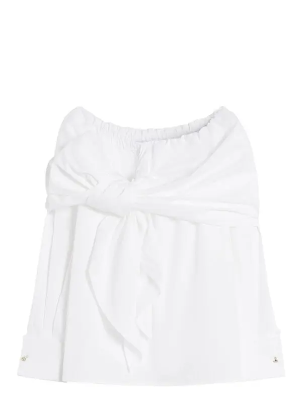 Max Mara Cotton Asymmetrical Bow Blouse - White