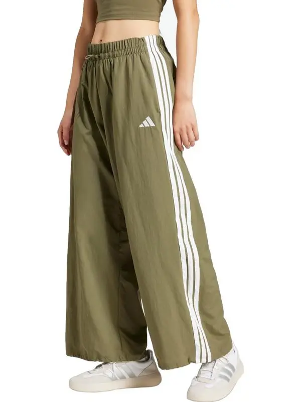 Adidas Essentials 3-stripes Lifestyle Woven Parachute Pants - Olive Strata / White