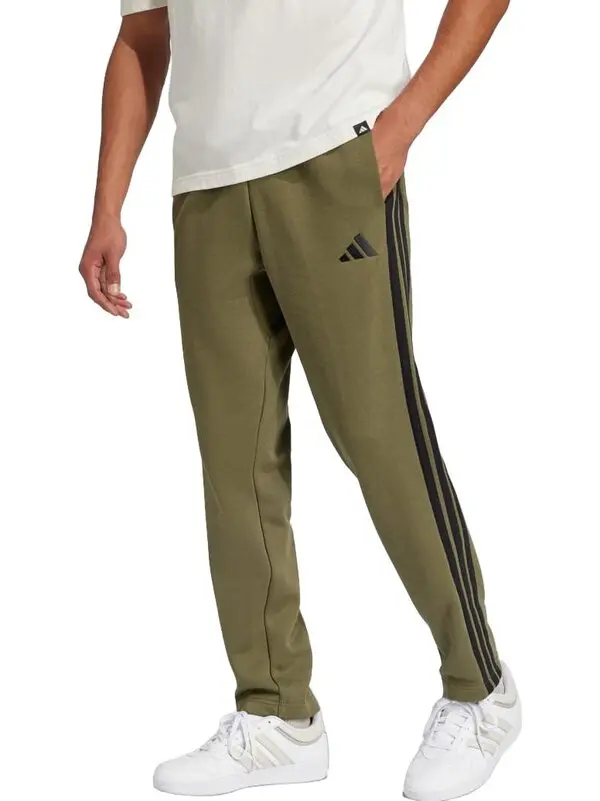 Adidas Essentials 3-stripes Open Hem Fleece Pants - Olive Strata / Black