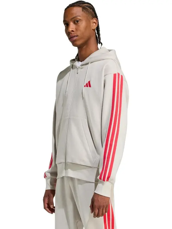 Adidas Essentials 3-stripes Fleece Hoodie - Beige / Pure Ruby