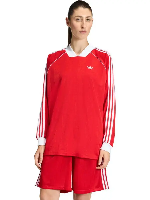 Adidas 3-stripes Jacquard Long Sleeve Tee - Better Scarlet