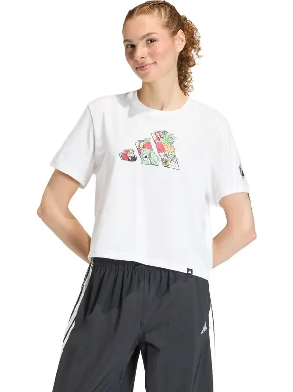 Adidas Food Cropped Loose Graphic T-shirt - White