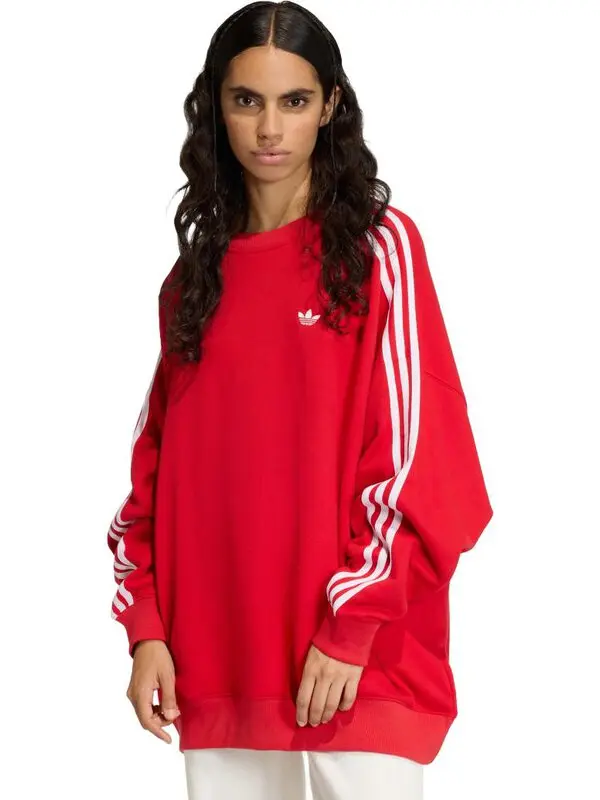 Adidas 3-stripes Oversized Adilenium Crewneck Sweater - Better Scarlet / White