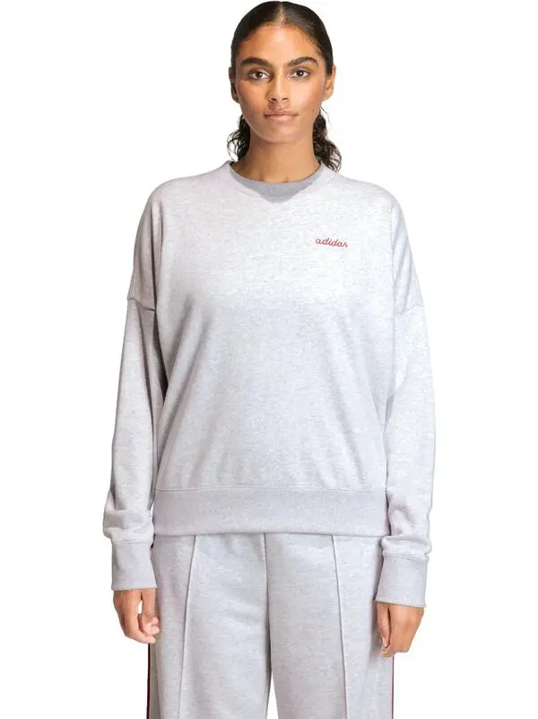 Adidas Seasonal Essentials Colorpop Embroidered Sweatshirt - Light Grey Heather / Active Maroon