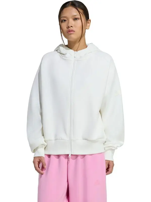 Adidas Soft Lux Full-zip Hoodie - Off White