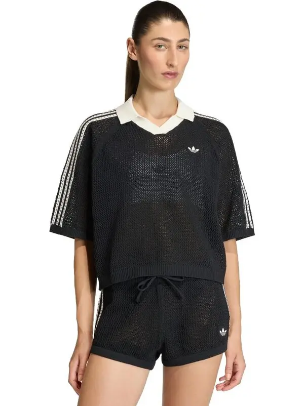 Adidas Knitted Crochet Polo - Black