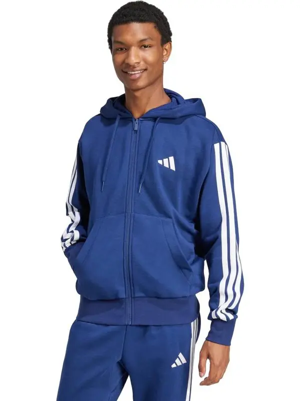 Adidas Essentials 3-stripes Fleece Hoodie - Dark Blue / White