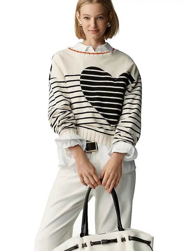 Maeve Crop Striped Sweatshirt - Black & Ivory Stripe