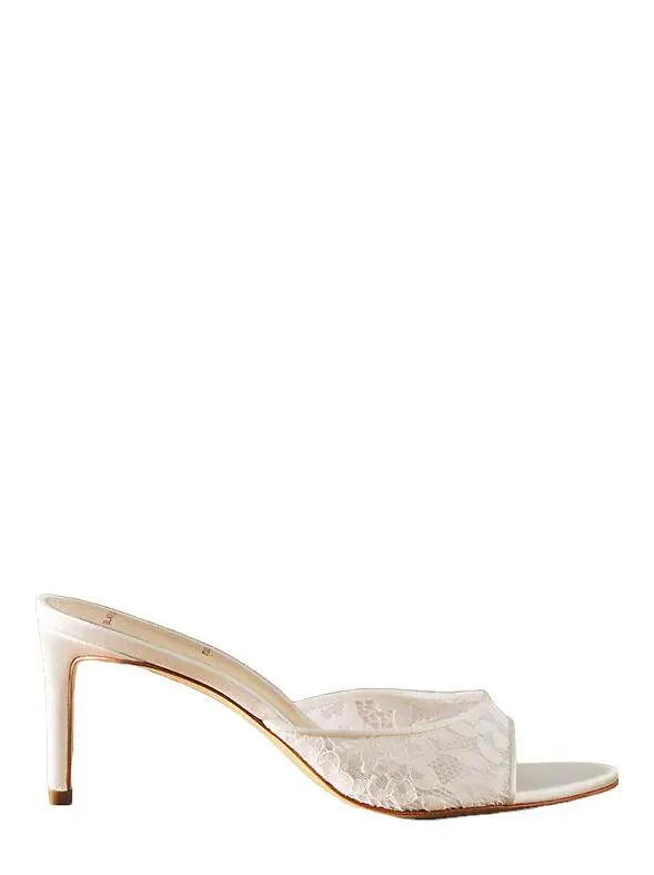 BLACK SUEDE STUDIO Celeste Mesh Mule Heels - White Lace