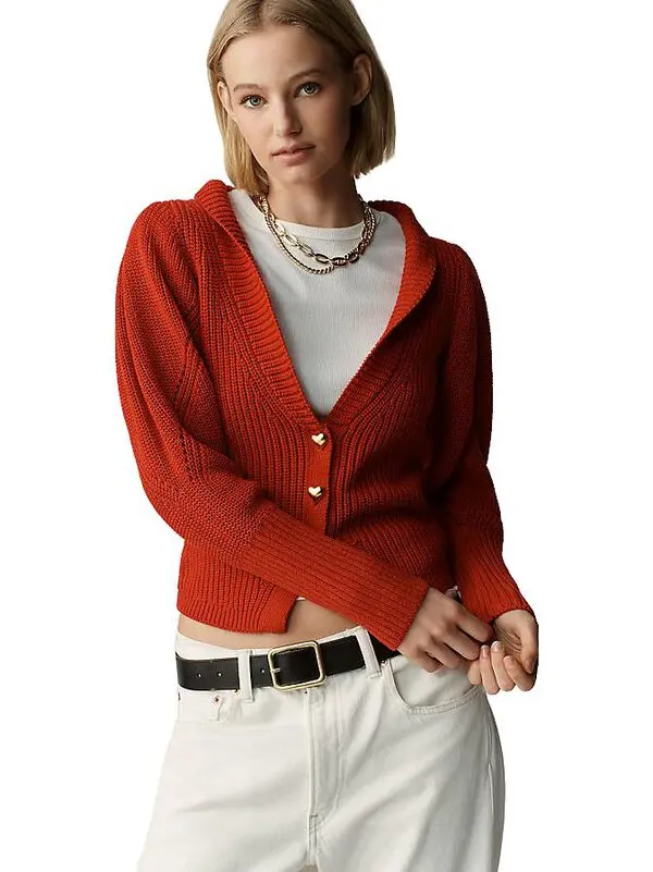 Maeve V-neck Heart Cardigan Sweater - Red