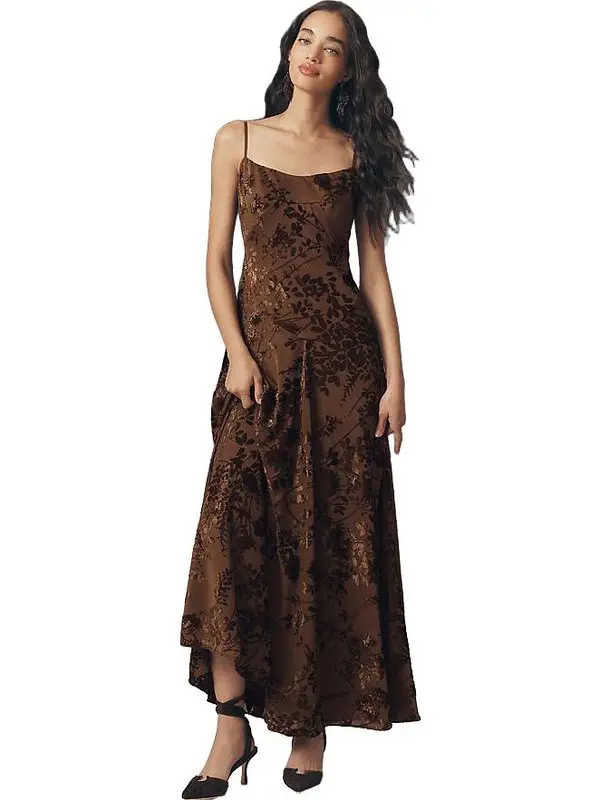 MARE MARE Emmy Burnout Velvet Maxi Dress - Chocolate