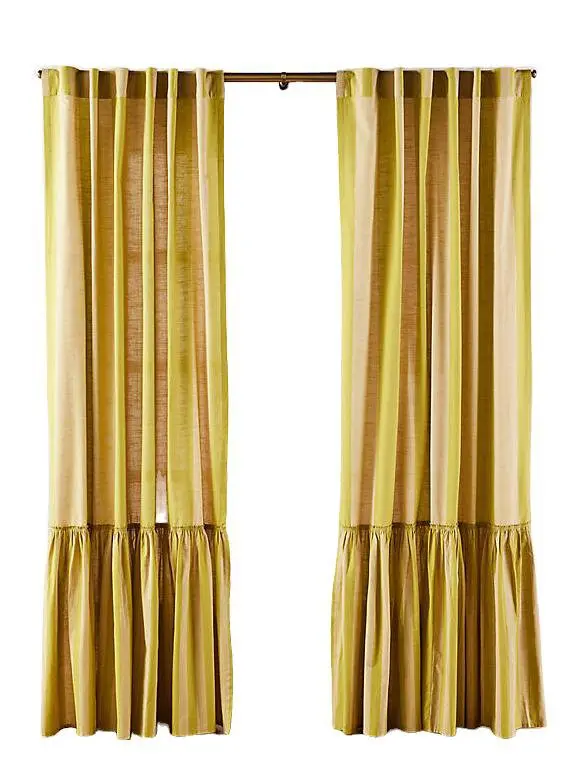 Anthropologie Peggy Cotton Ruffle Striped Curtain - Canary