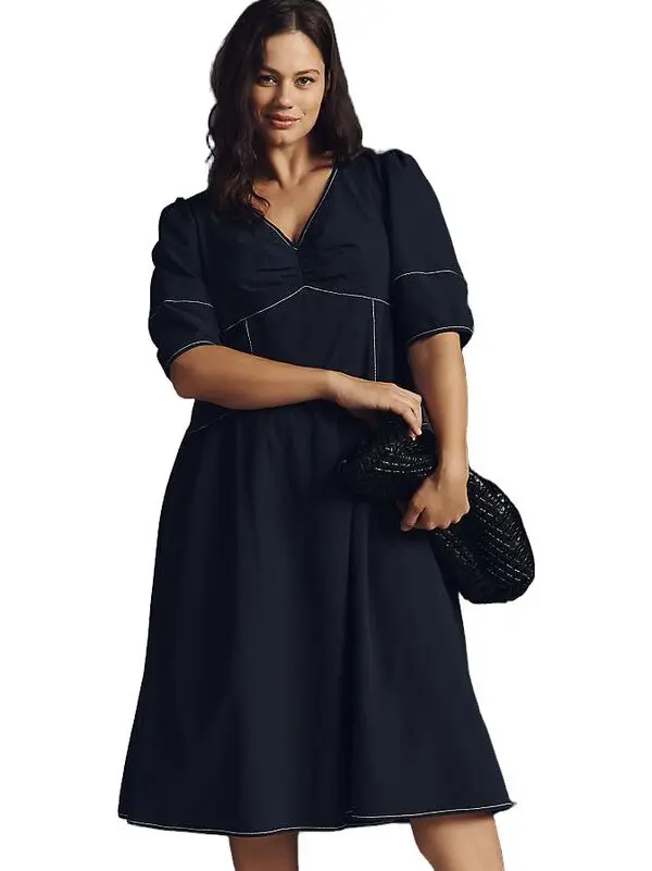 Astr The Label Samara Plus V-neck Midi Dress - Navy
