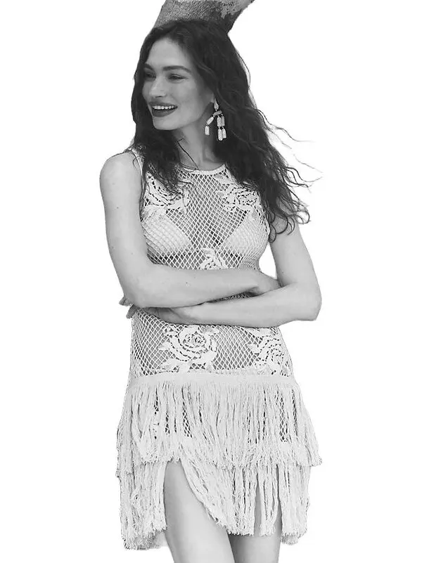 Anthropologie Crochet Fringe Sheer Tunic - Cream
