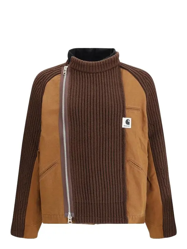 Sacai X Carhartt Wip Duck And Wool Knit Blouson - Brown