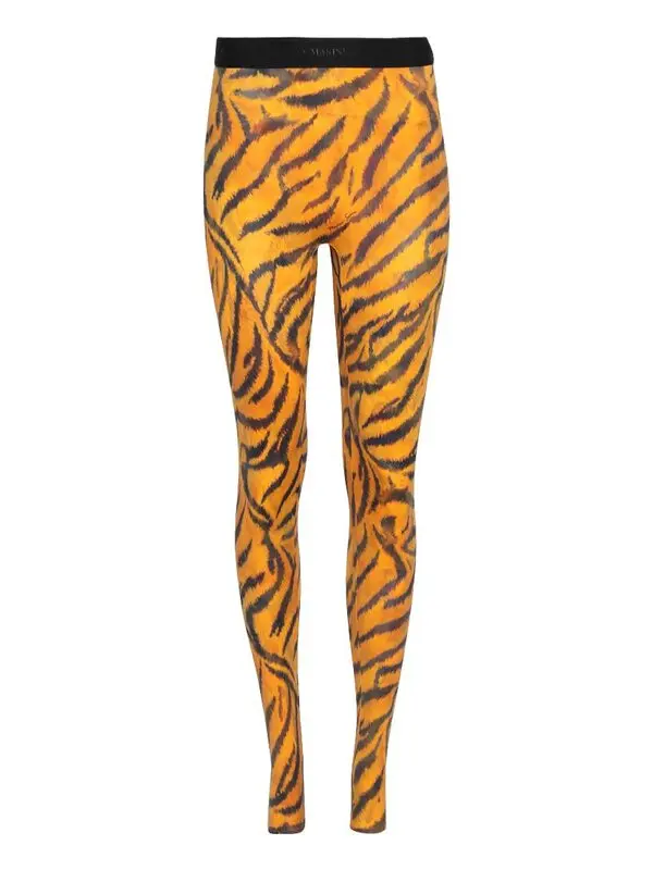 MARINE SERRE Tiger Printed Jersey Leggings Medium - Orange