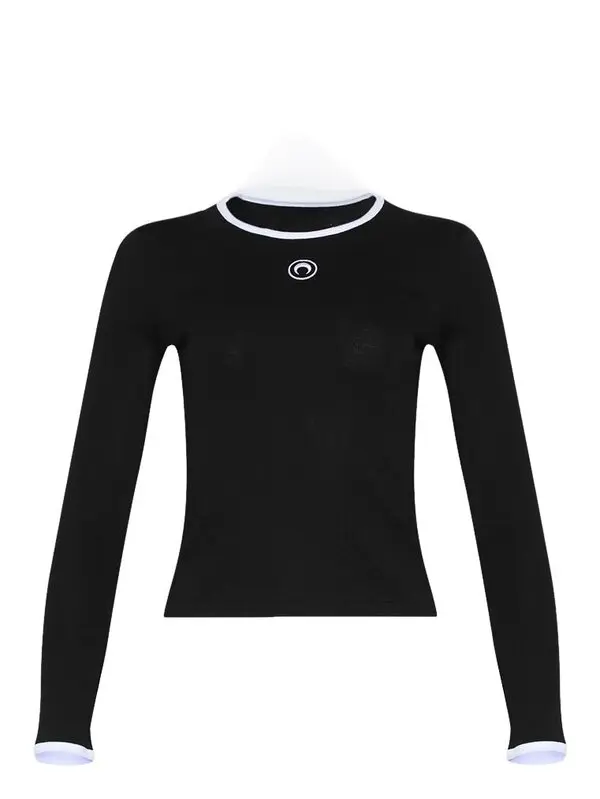 MARINE SERRE Moon Logo Jersey Long Sleeve Tee - Black