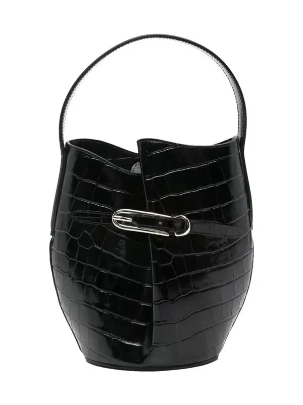 LIFFNER Croc-embossed Bucket Bag With Belt Detail - Black
