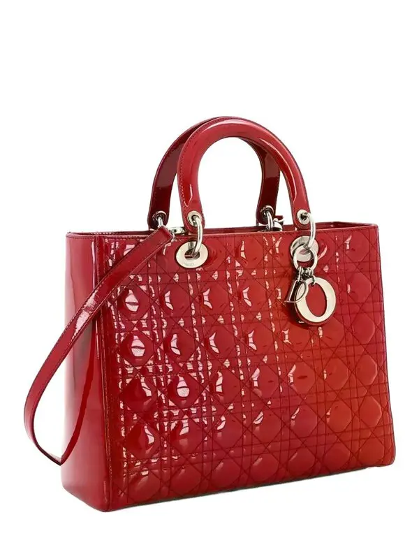 Dior Vintage Lady Cannage Quilt Patent Large Satchel - Red