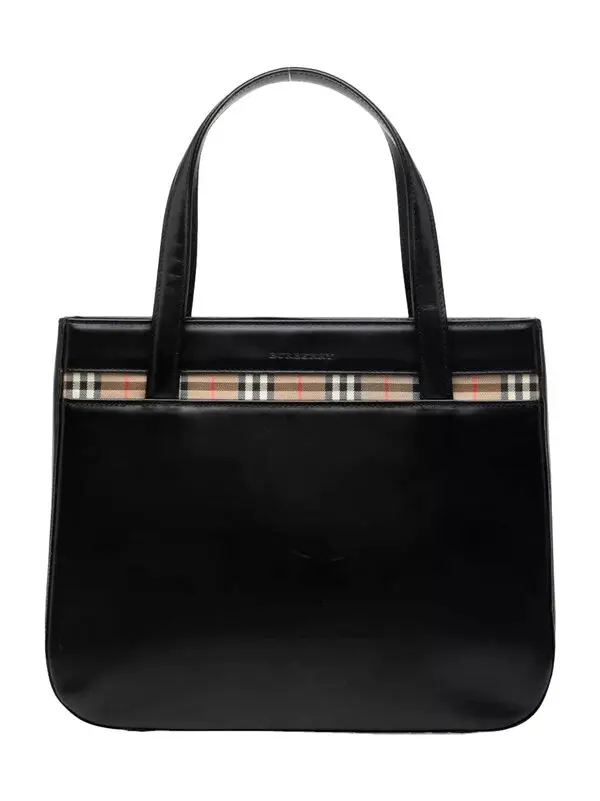 Burberry House Check Trimmed Leather Handbag - Black