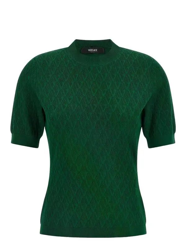 Versace Jacquard Short-sleeve Sweater - Green