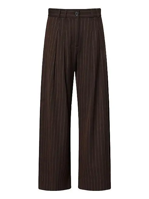 ME+EM Pinstripe Wide-leg Woven Trousers - Chocolate / Caramel