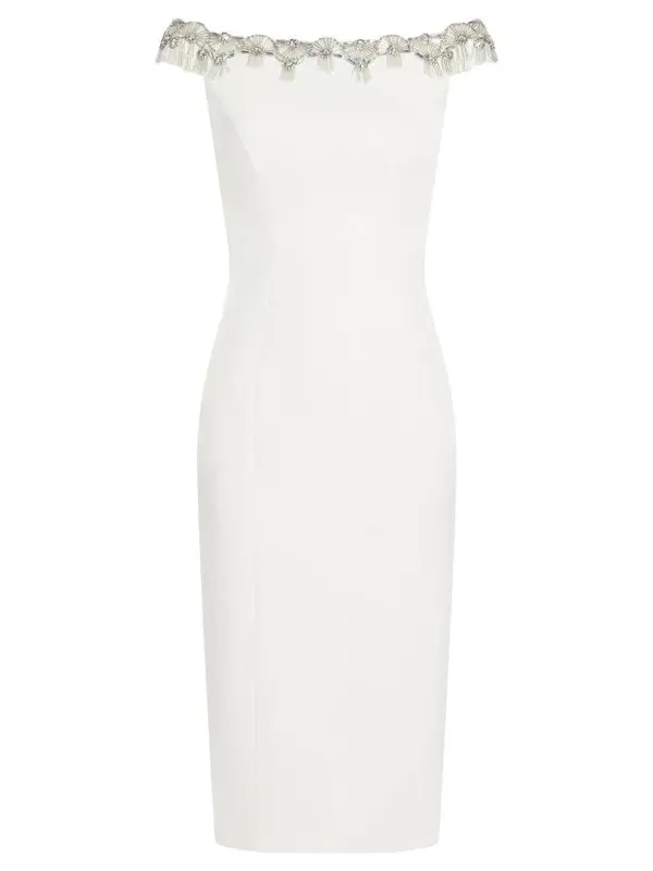 Jenny Packham Valorie Off-shoulder Midi Dress - White