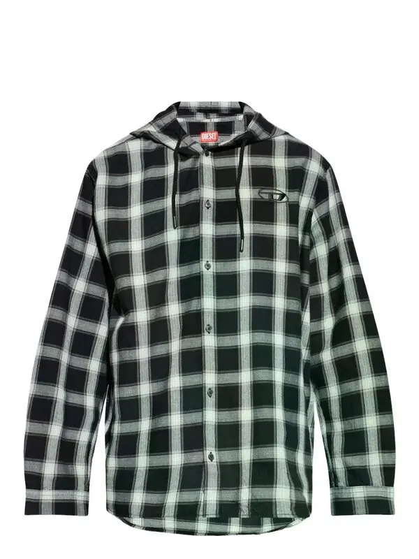 DIESEL Hooded Plaid Shirt - Black