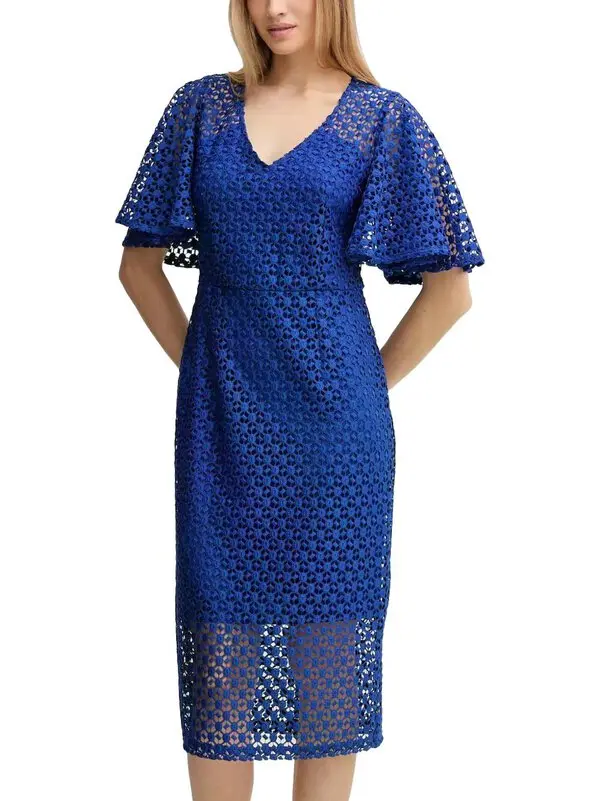 Joseph Ribkoff Lace V-neck Midi Dress - Blue