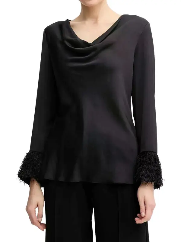 Joseph Ribkoff Cowl-neck Fringed-hem Blouse - Black