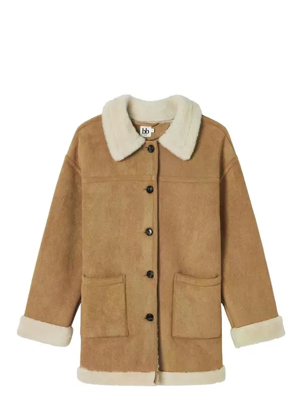 B+AB Faux Fur Collar Coat - Brown