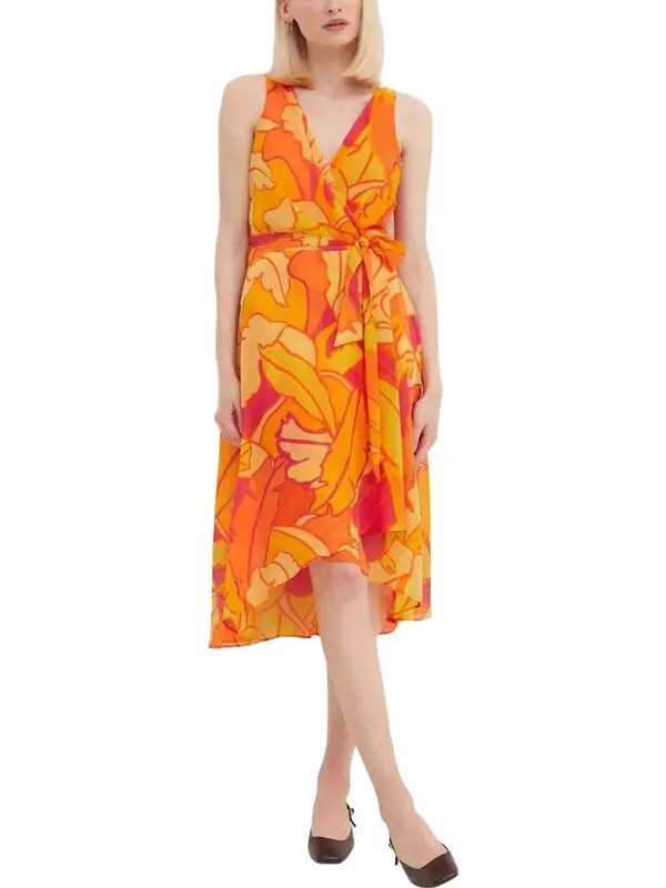 Joseph Ribkoff Floral Print V-neck Dress - Orange