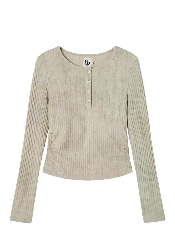 B+AB Ribbed Knit Button Top - Neutrals