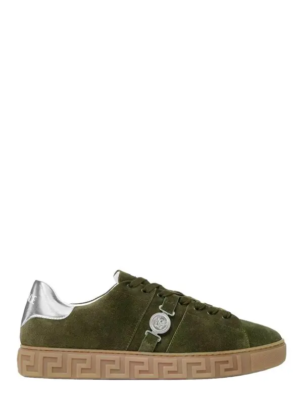 Versace Greca-embellished Suede Sneakers - Green