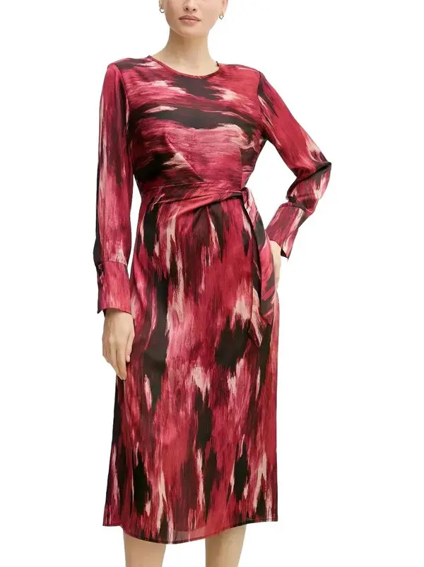 Joseph Ribkoff Tie-waist Printed Dress - Red