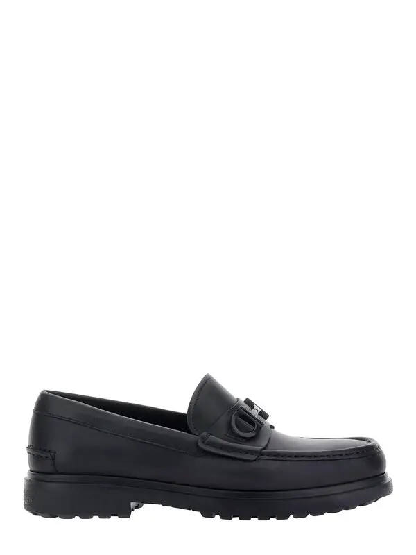 FERRAGAMO Tobia Leather Loafers - Black