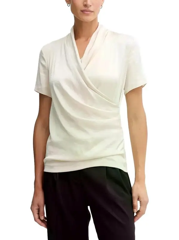 Joseph Ribkoff Short-sleeve Wrap Blouse - Neutrals